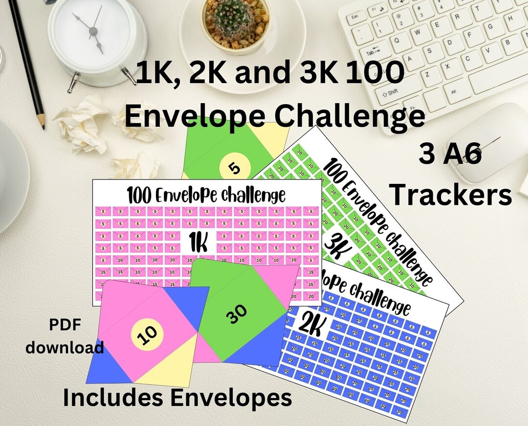 3 in 1 - 100 Envelope Challenge for All Budgets. 1K, 2K, 3K Trackers ...