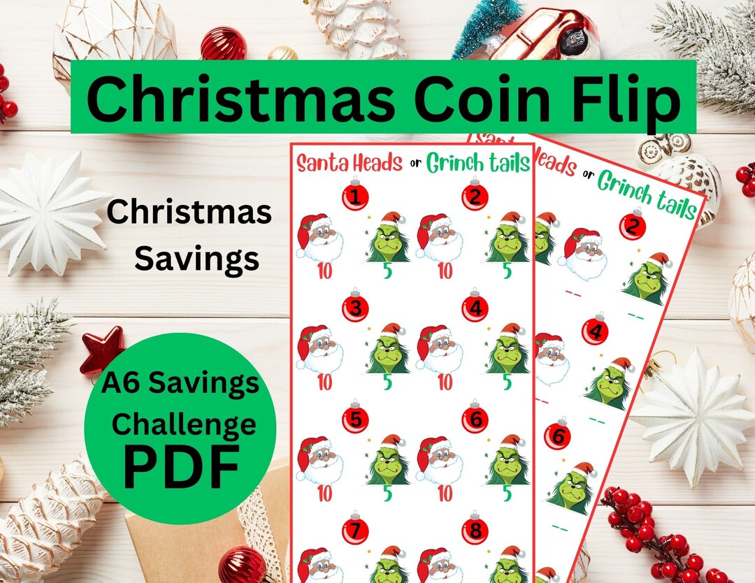 Santa Heads Grinch Tails Savings Challenge. A6 Christmas Savings ...