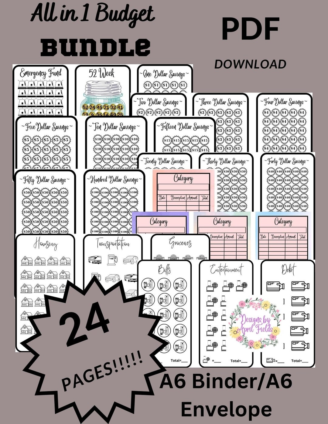 24 Page Budget Bundle. All in One, A6 Savings Challenges ,trackers and ...