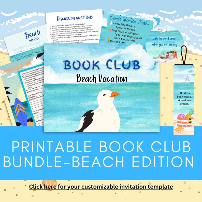 Printable Book Club Starter Bundle Beach Theme - Etsy