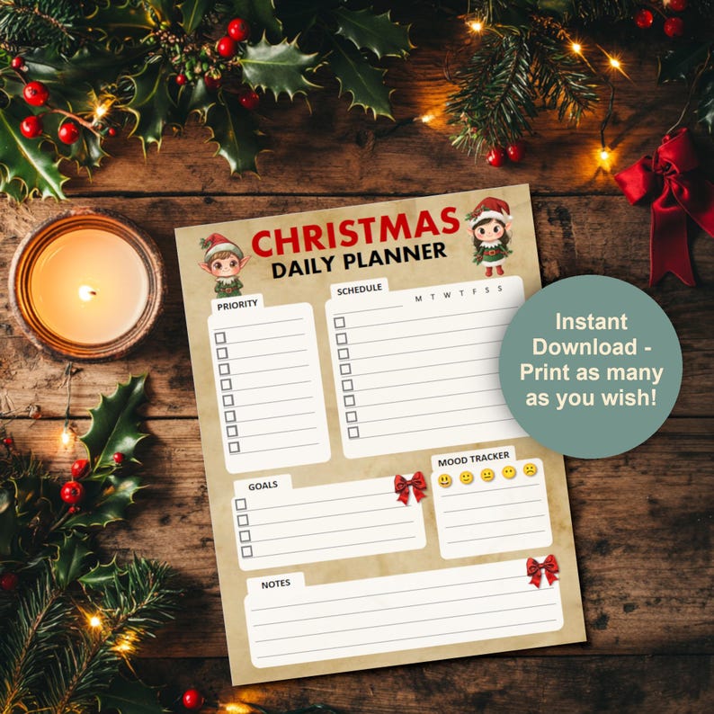 Printable Christmas Daily Planner & Gift Tags Set - Instant PDF and PNG ...