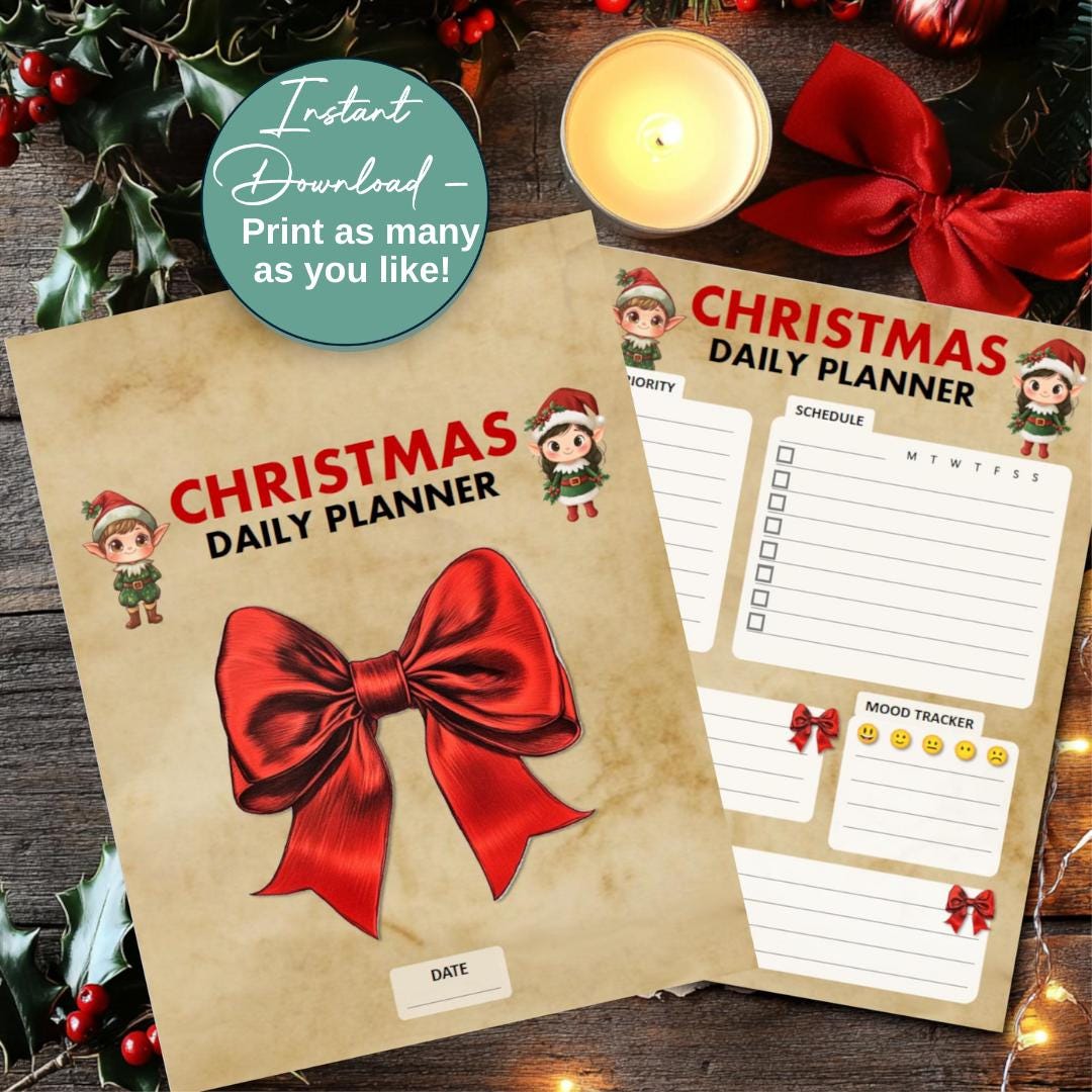 Printable Christmas Daily Planner & Gift Tags Set - Instant PDF and PNG ...
