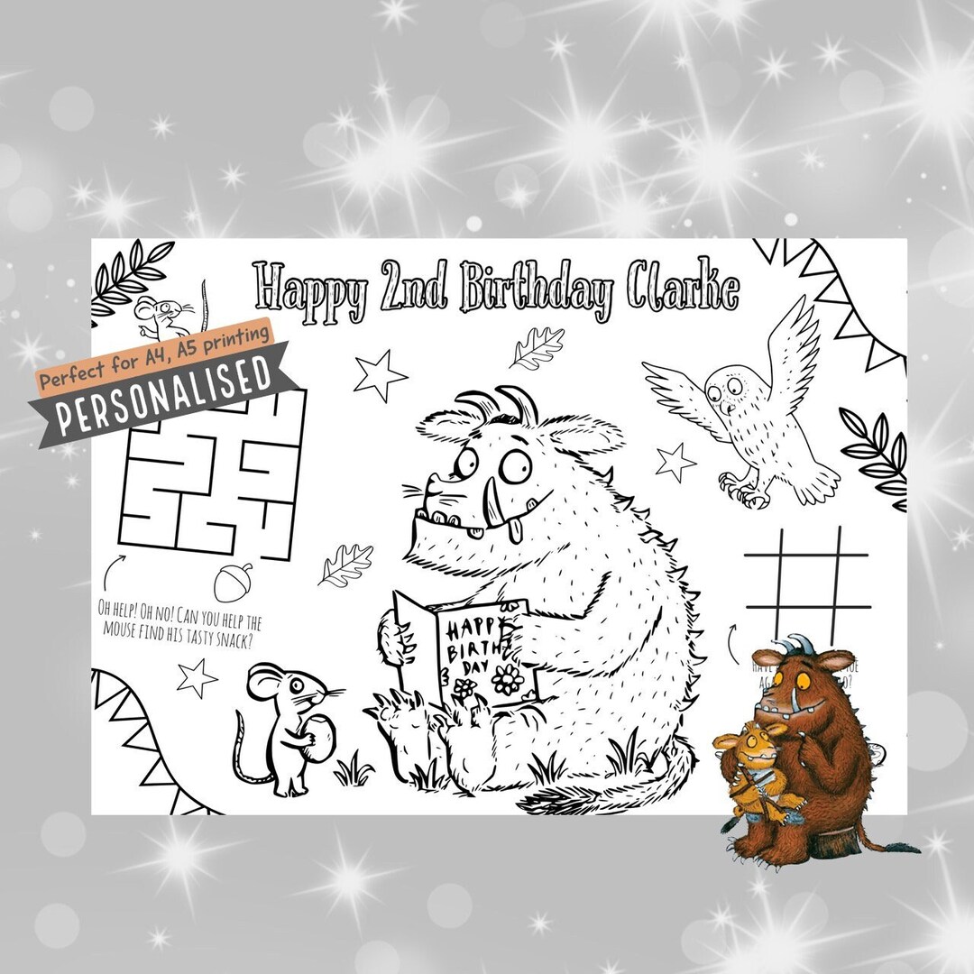 Gruffalo Party Colouring Sheet. Personalised Gruffalo Party - Etsy