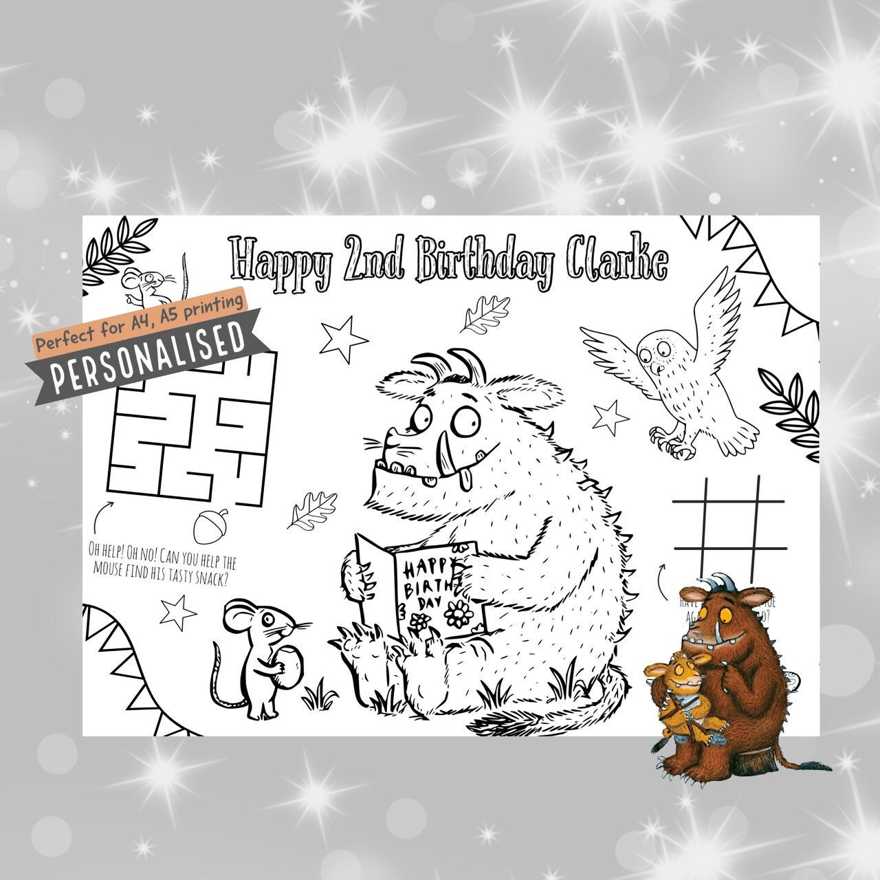 Gruffalo Party Colouring Sheet. Personalised Gruffalo Party - Etsy