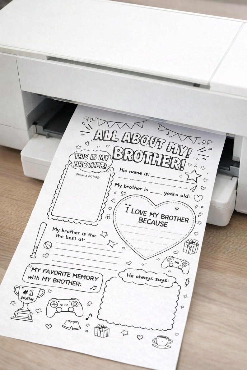 All About My Brother Coloring Page, Sibling Gift (digital Download ...