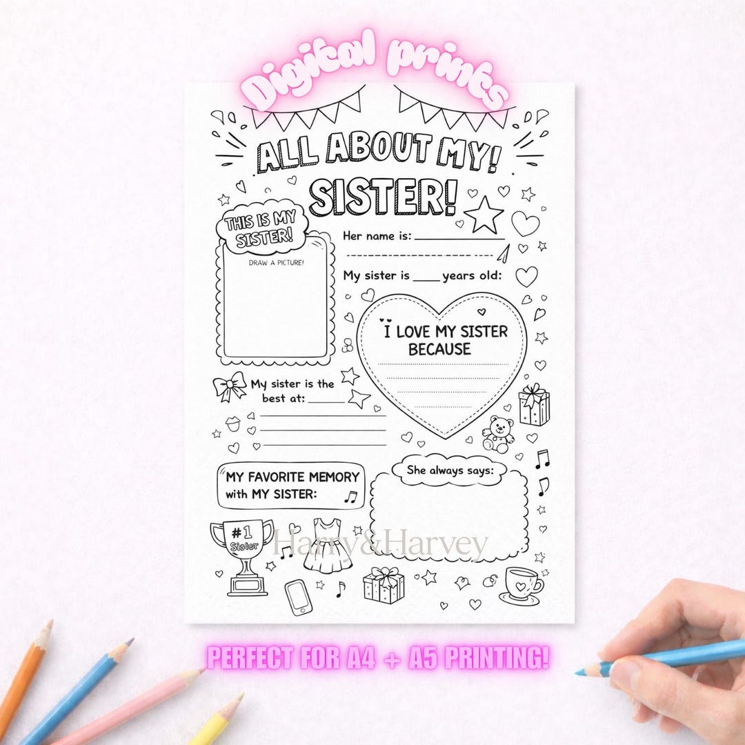 All About My Sister Coloring Page, Sibling Gift (digital Download ...