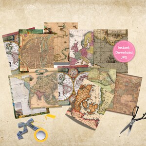 Old Maps Junk Journal Digital Papers | 15 Pack Bundle | Old World ...