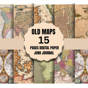 Old Maps Junk Journal Digital Papers | 15 Pack Bundle | Old World ...
