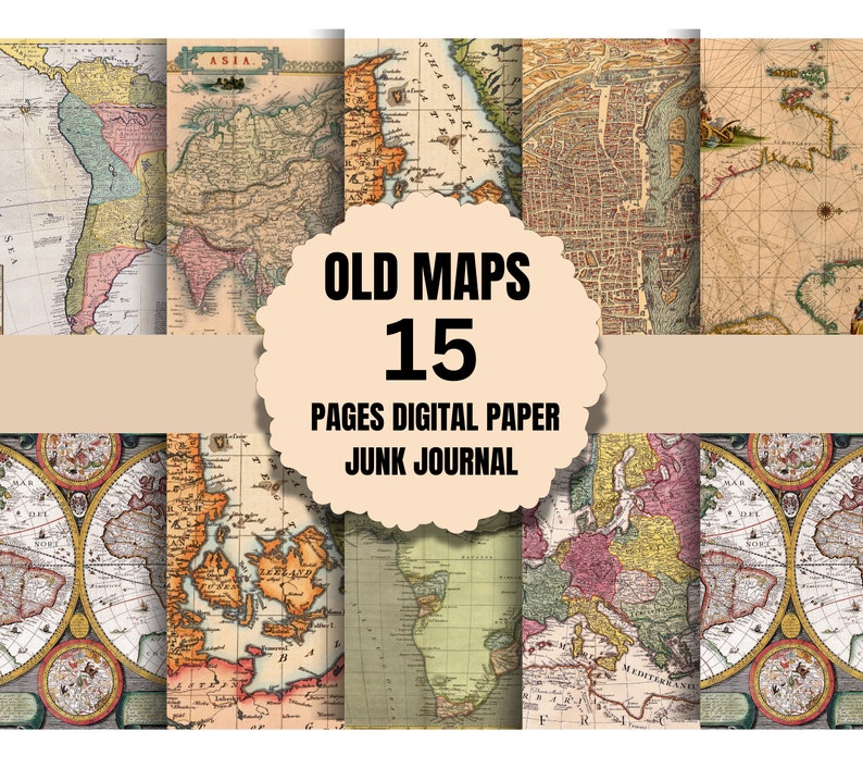 Old Maps Junk Journal Digital Papers | 15 Pack Bundle | Old World ...
