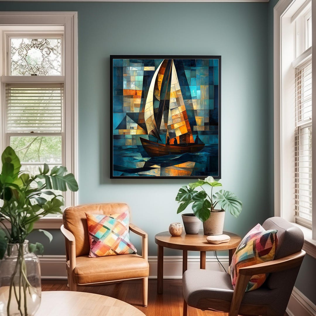 Colorful Sails Sailboat Art, Modern Abstract Painting With Mosaic ...