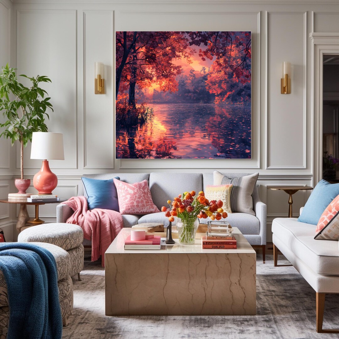 Autumn River Landscape Digital Wall Art, Fall Foliage Decor, Serene ...