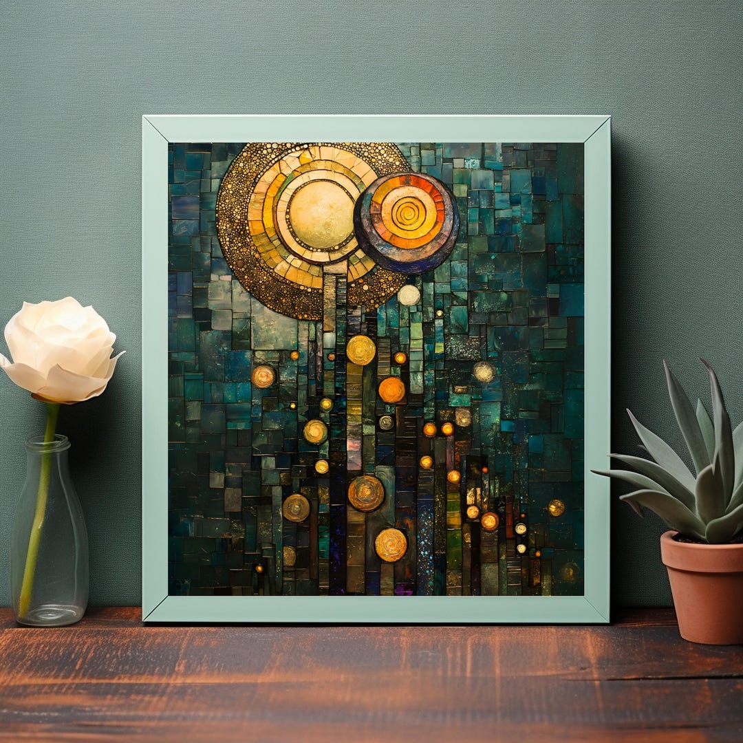 Cosmic Artwork Featuring Celestial Forms, Luminous Teal and Golden ...