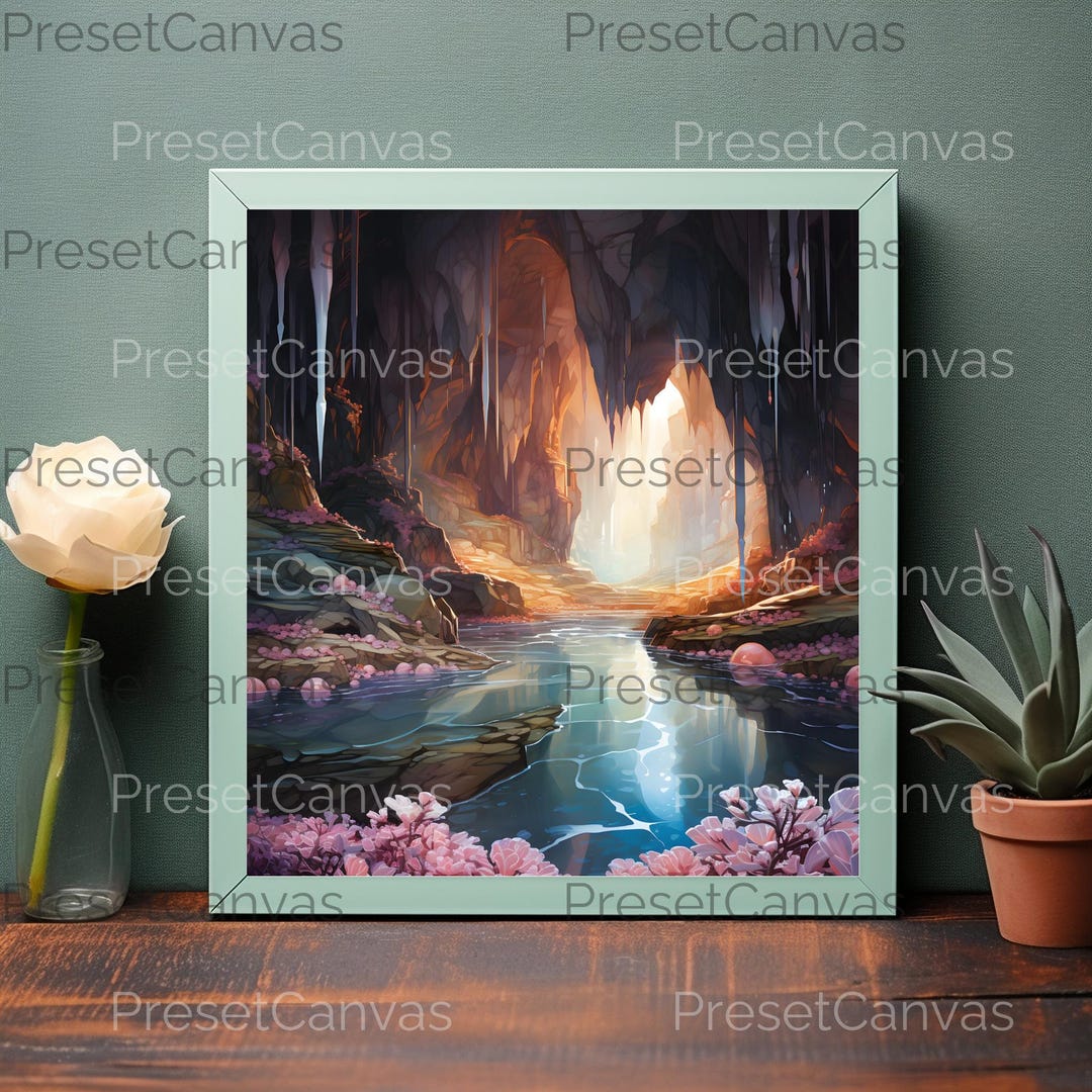 Fantasy Cave Wall Art, AI Fantasy Artwork, Serene Printable Cave Decor ...