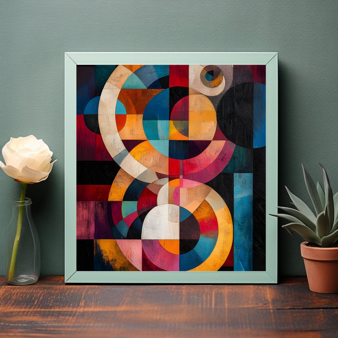 Modern Abstract Art Print, Bold Geometric Shapes in Vibrant Colors ...