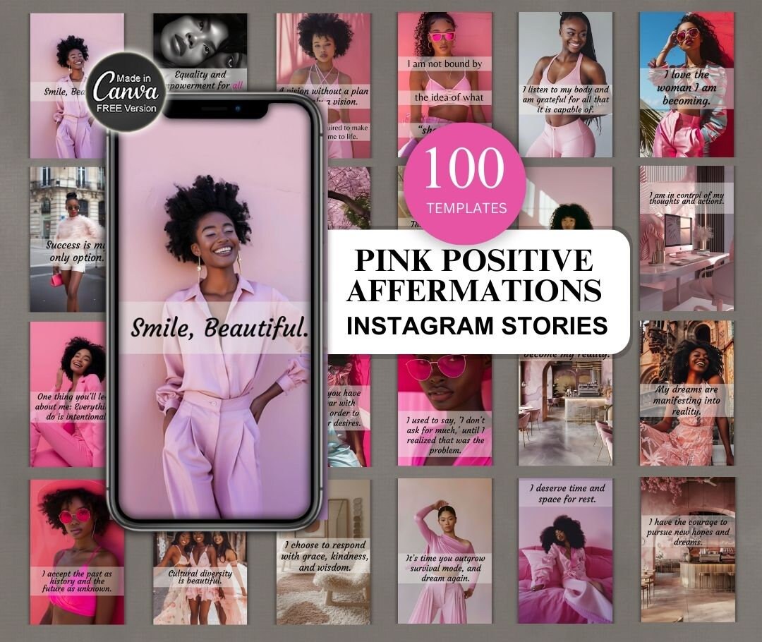 100 Pink Positive Affirmations Instagram Stories + Canva Template With ...