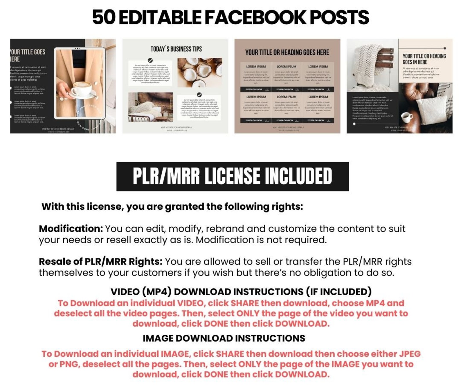 50 Facebook Editable Post Templates With Master Resell Rights | Done ...
