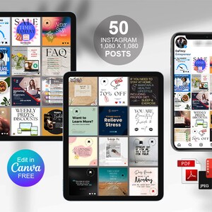 50 Instagram Post Template, PLR & Resell License, Canva Template ...