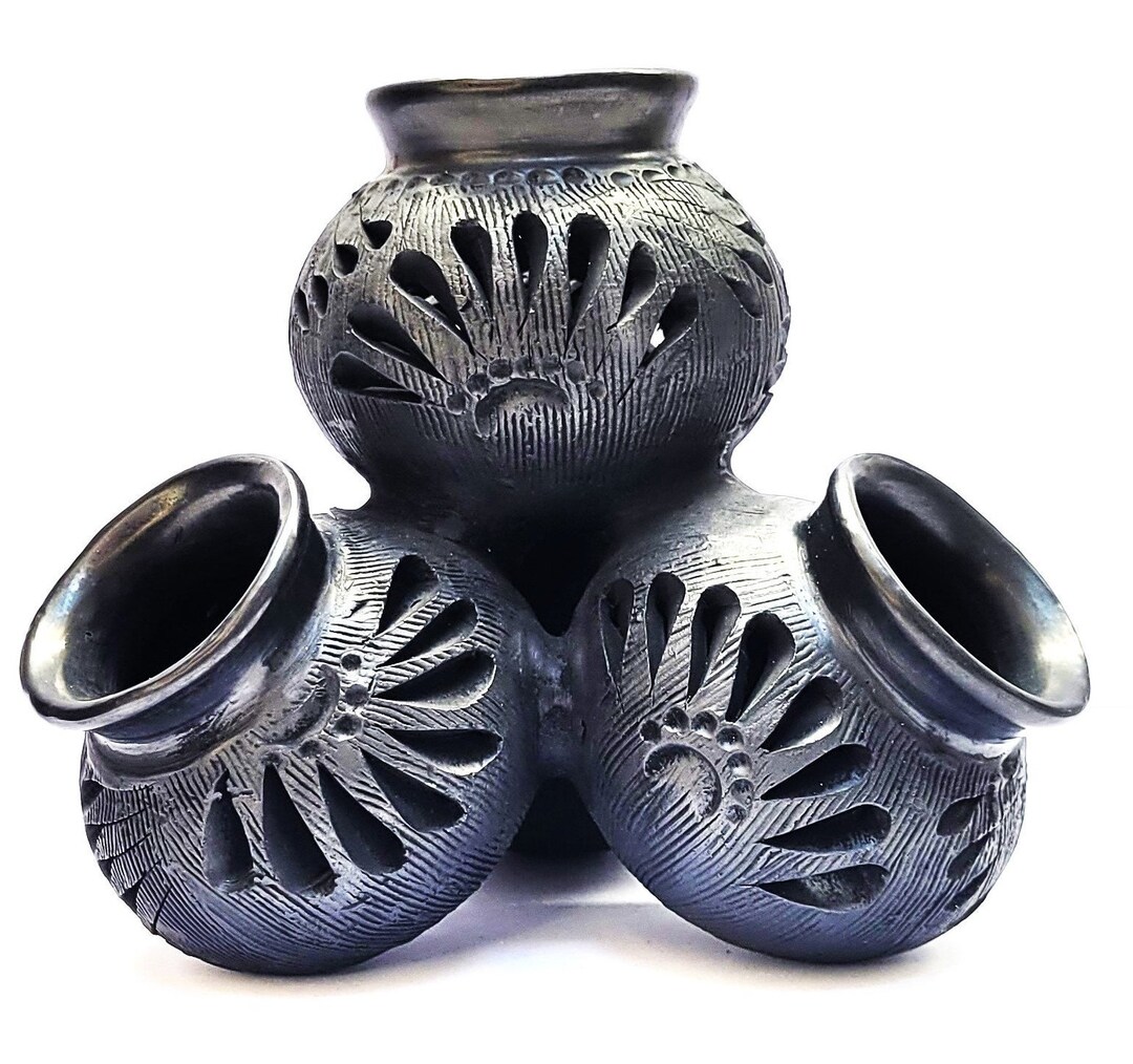 Mystical Artisanal Barro Negro 4 Pyramid Decorative Vase Handcrafted ...