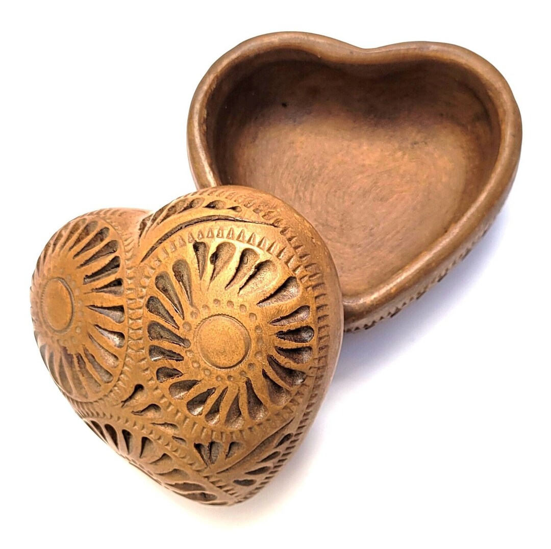 Handmade Barro Cafe / Brown Clay Heart Shaped Jewelry Box Made in ...