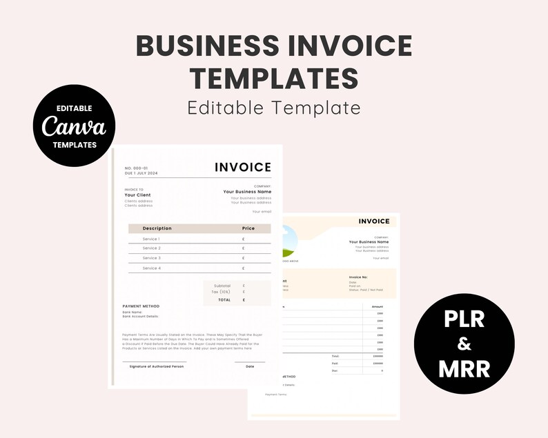 Business Invoice Templates Canva With PLR & MRR | Business Templates ...