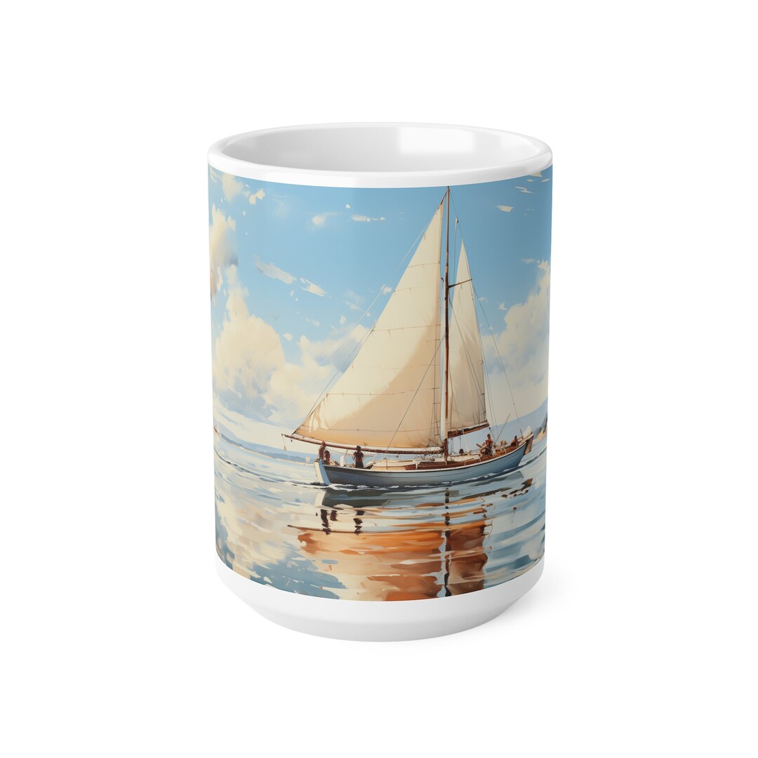 Sailboat Serenity Illustrate Ceramic Coffee Cups, 11oz, 15oz - Etsy