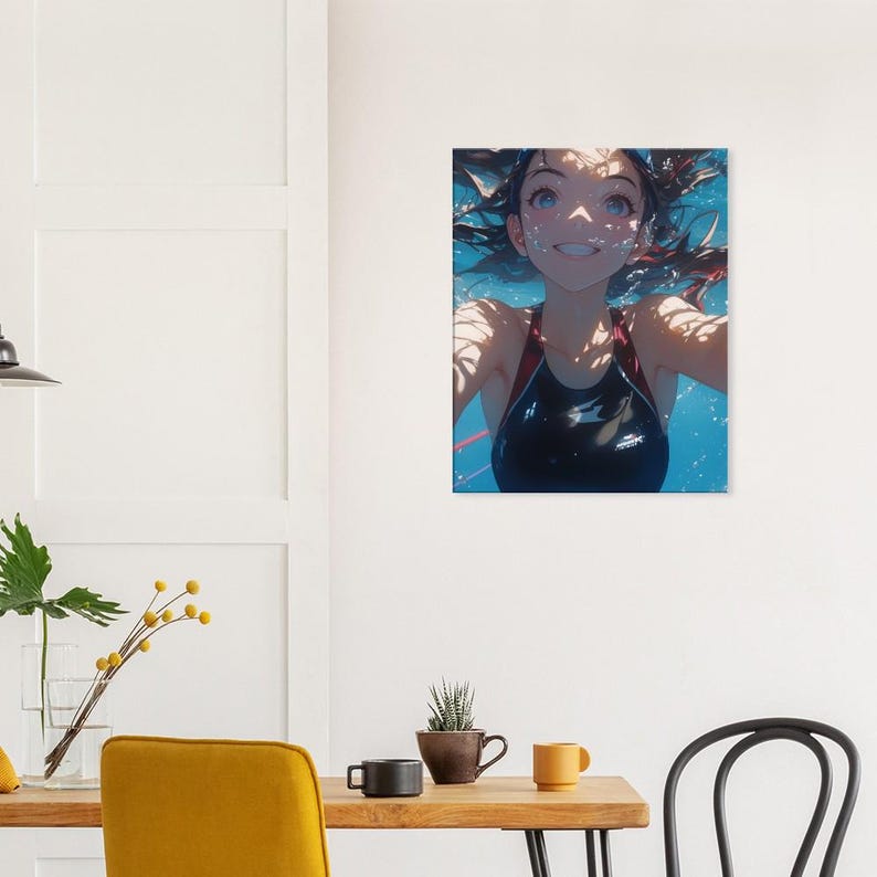 Summer Splash: Joyful Anime Swimmer Canvas Print - Vibrant Poolside Art ...