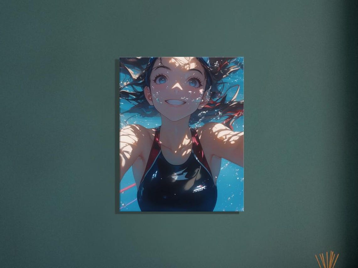 Summer Splash: Joyful Anime Swimmer Canvas Print Vibrant Poolside Art ...