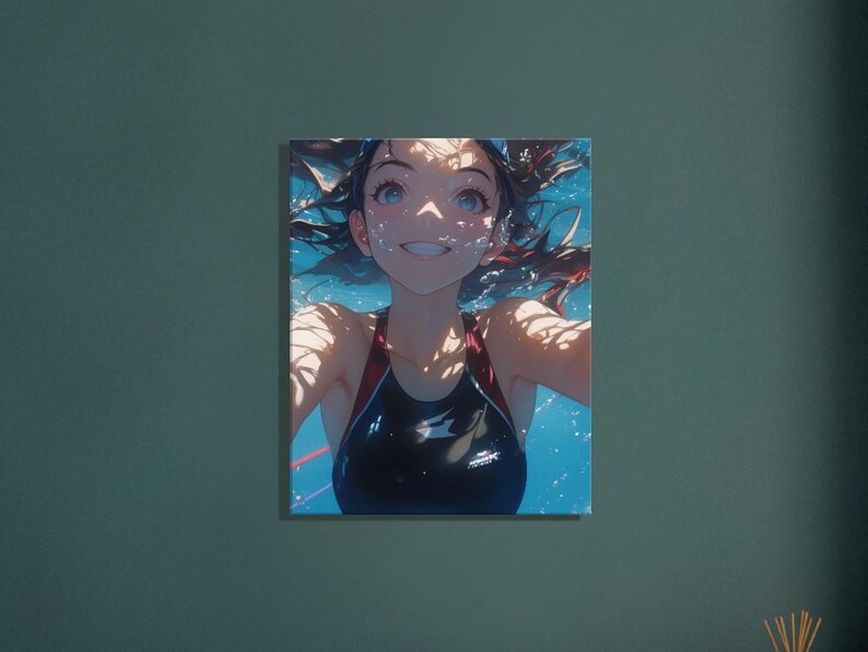 Summer Splash: Joyful Anime Swimmer Canvas Print - Vibrant Poolside Art ...