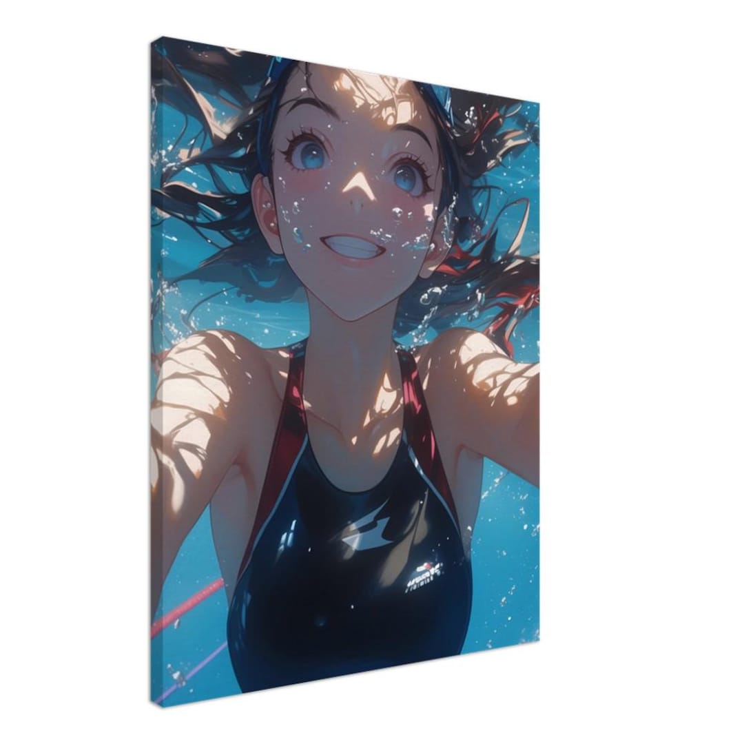 Summer Splash: Joyful Anime Swimmer Canvas Print - Vibrant Poolside Art ...