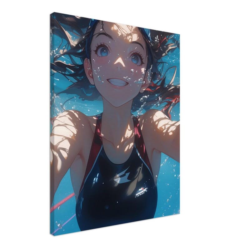 Summer Splash: Joyful Anime Swimmer Canvas Print - Vibrant Poolside Art ...