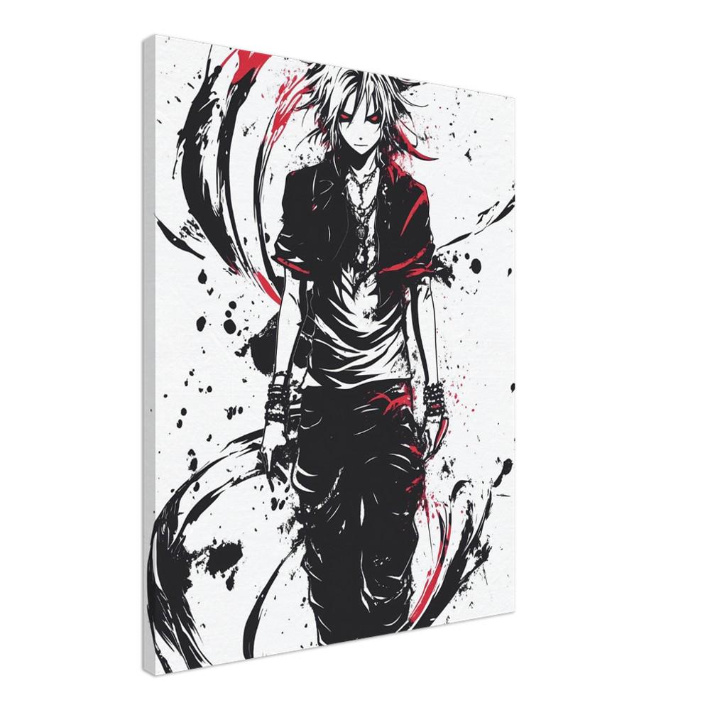 Rebel Spirit: Dynamic Anime Art Canvas - Monochrome With a Splash of ...