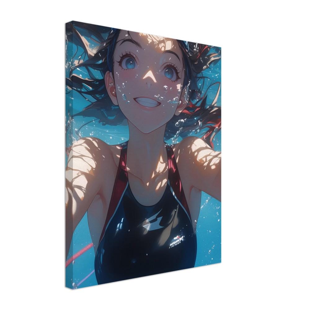 Summer Splash: Joyful Anime Swimmer Canvas Print - Vibrant Poolside Art ...
