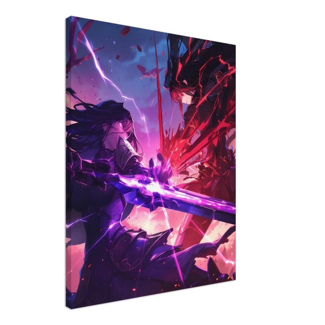 Clash of Titans: Dynamic Anime Battle Canvas - Electric Duel Art - Etsy