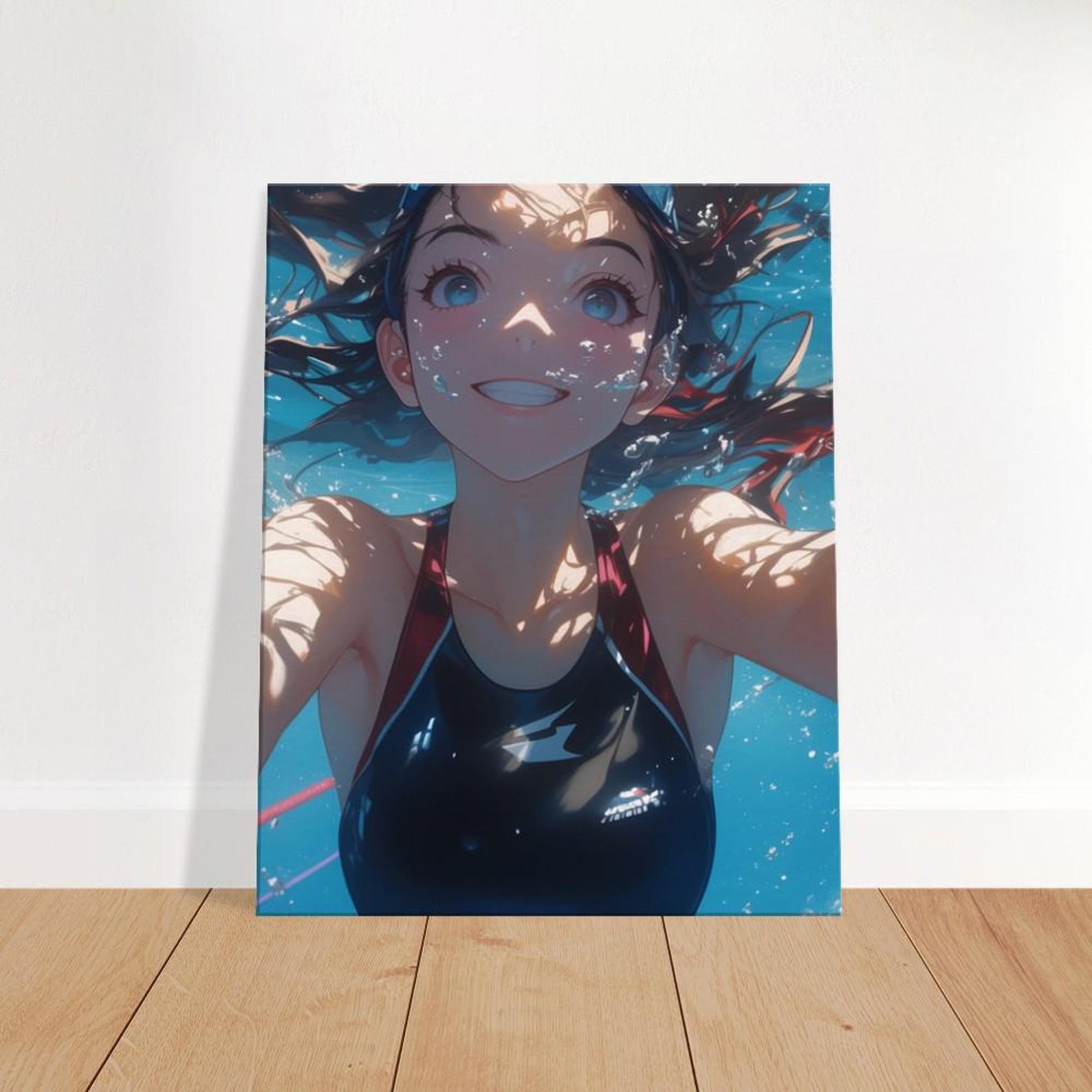 Summer Splash: Joyful Anime Swimmer Canvas Print - Vibrant Poolside Art ...