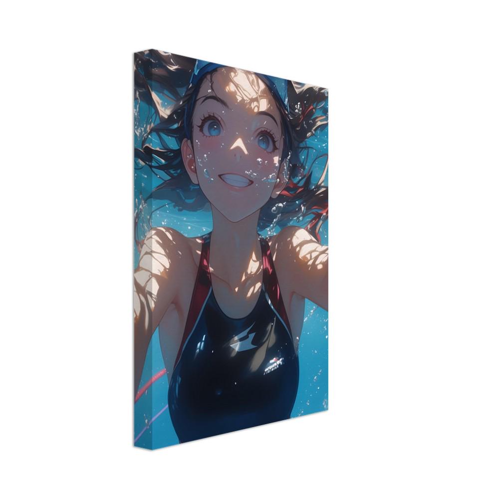 Summer Splash: Joyful Anime Swimmer Canvas Print - Vibrant Poolside Art ...