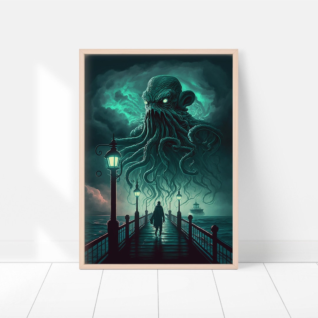 Cthulhu Ocean Wall Art | 80s Cosmic Horror Synthwave Poster | Retro ...