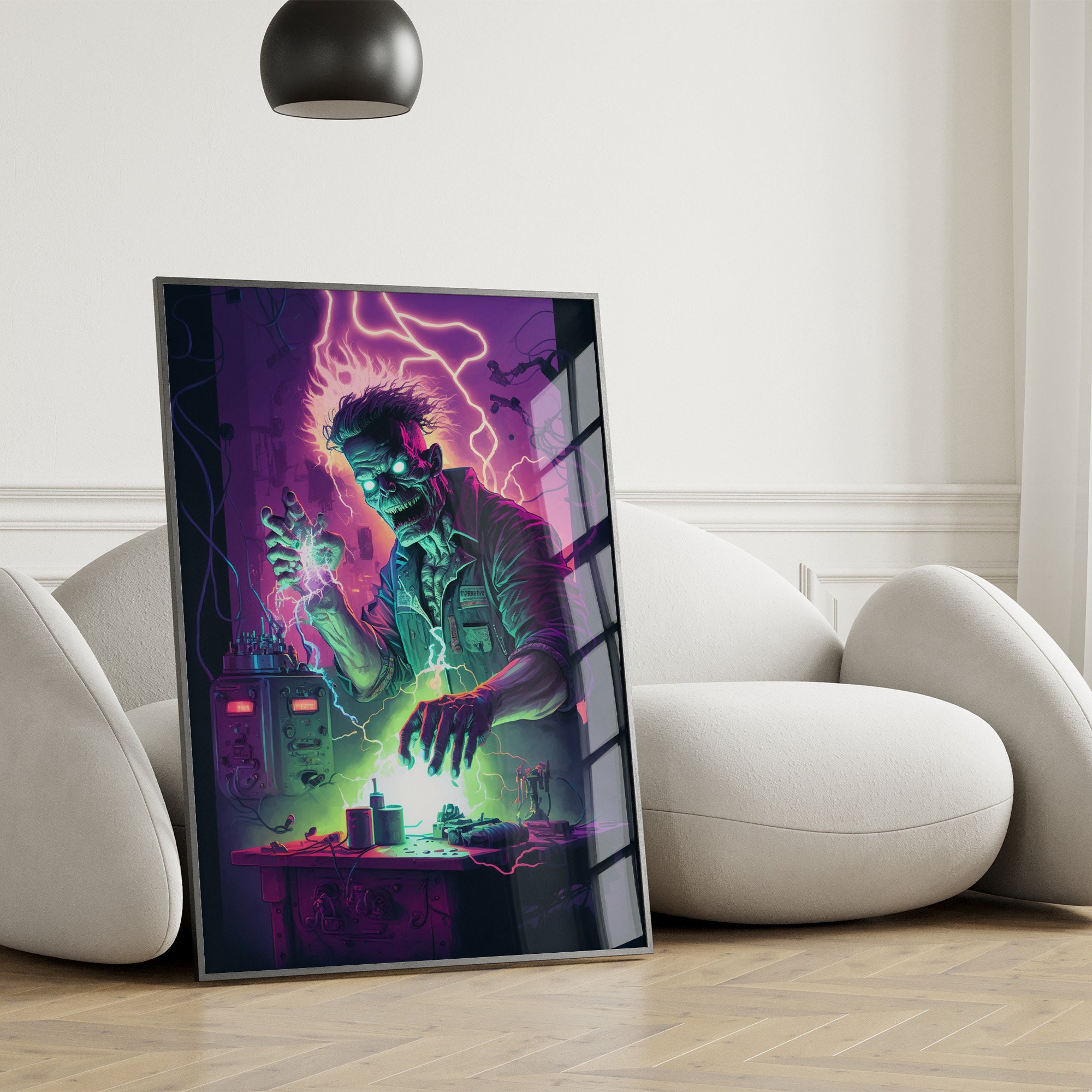 Evil Frankenstein Synthwave Wall Art 80s Neon Lightning Poster Retro ...