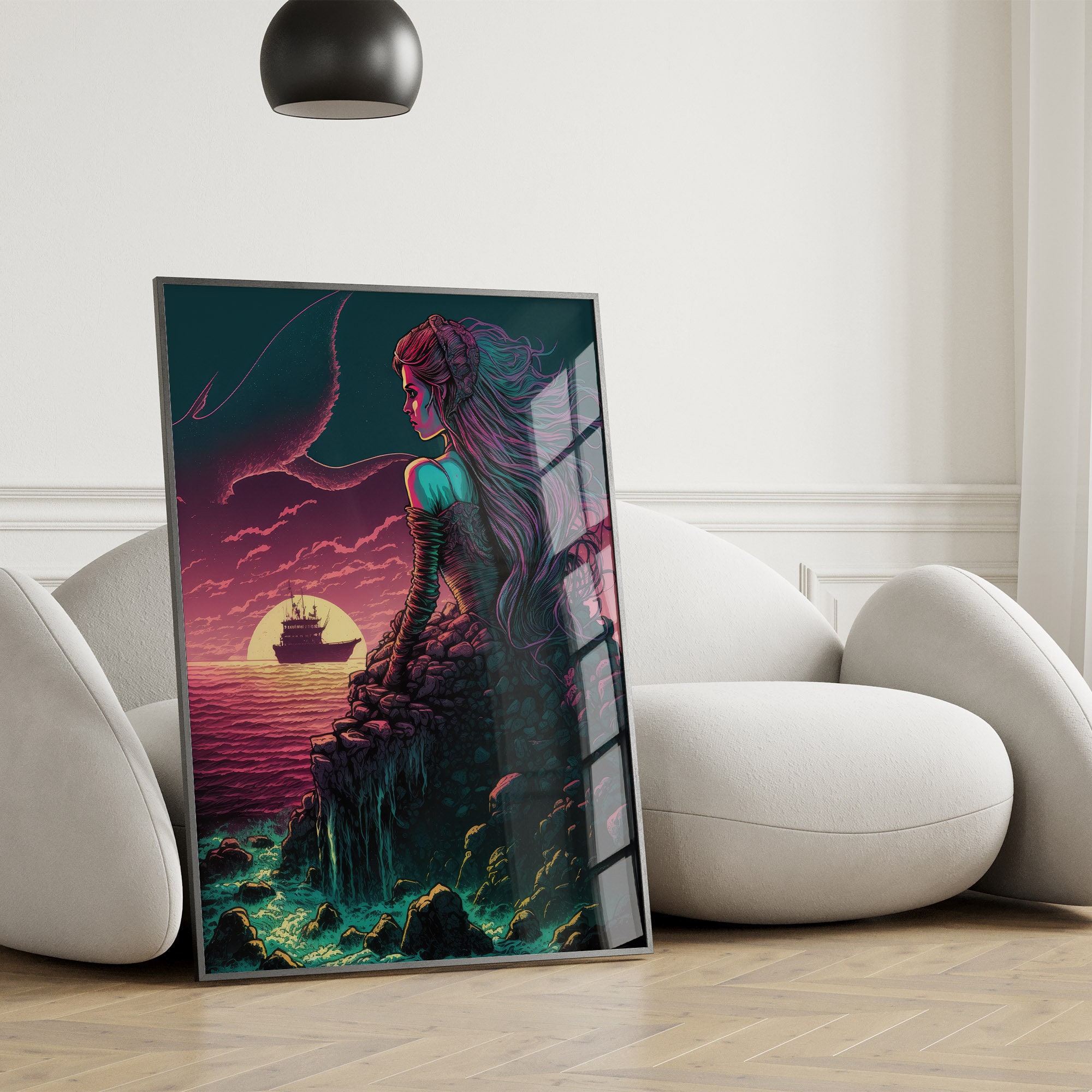 Mythical Mermaid Synthwave Wall Art | Siren 80s Poster | Retro ...