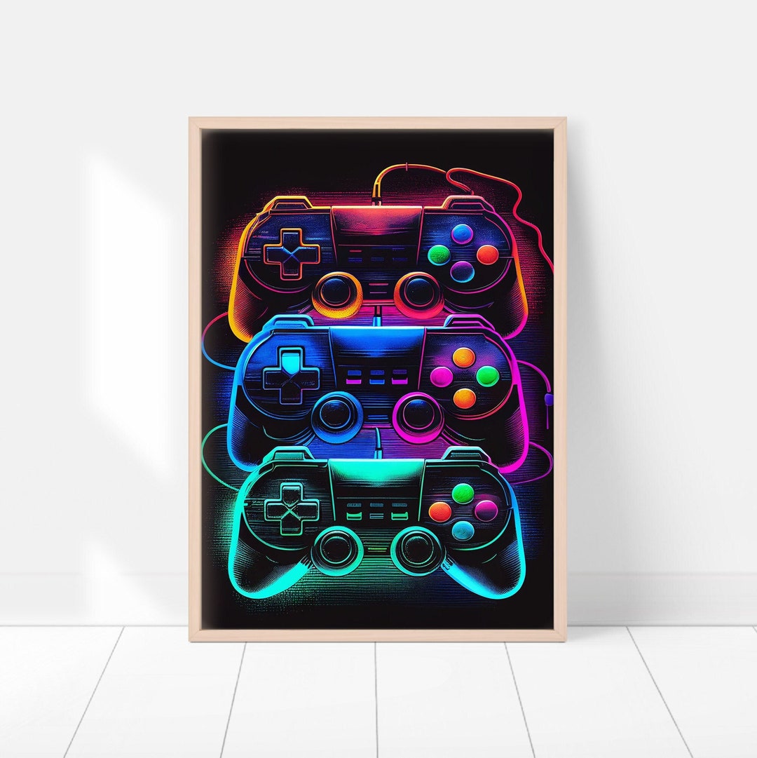 8-bit Classic Game Controllers Wall Art Neon Synthwave 80s - Etsy