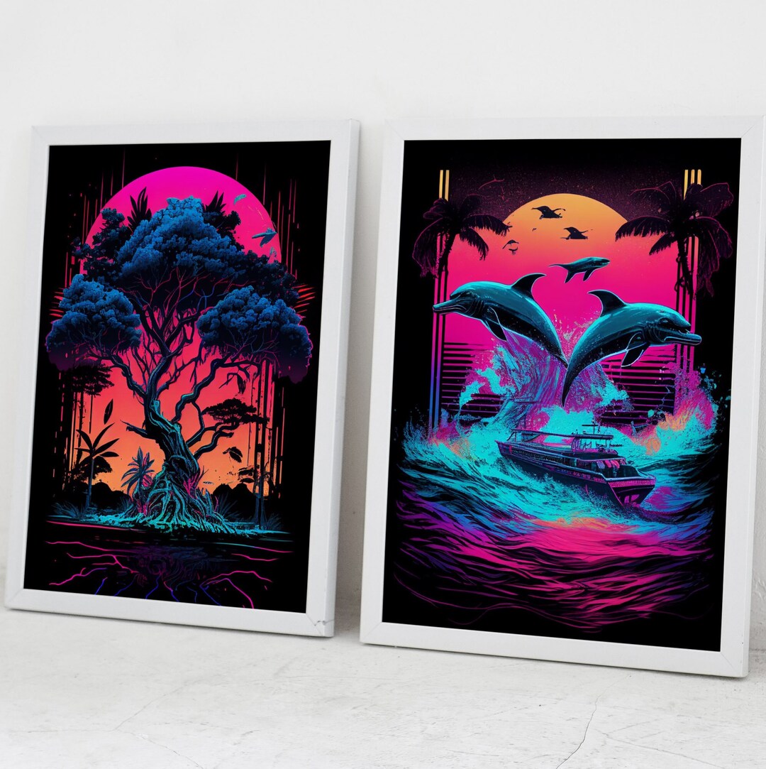Dolphin Tree of Life Original Synthwave Art | Downloadable 80s Print ...