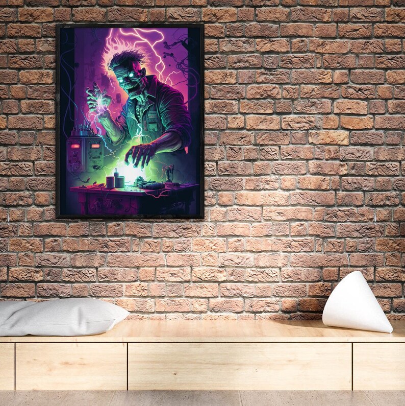 Evil Frankenstein Synthwave Wall Art 80s Neon Lightning Poster Retro ...