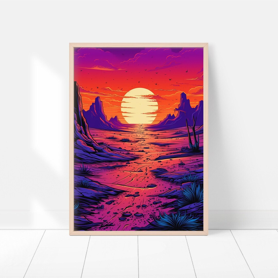 Sand Dunes Synthwave Wall Art | 80s Red Desert Poster | Retro Sunrise ...