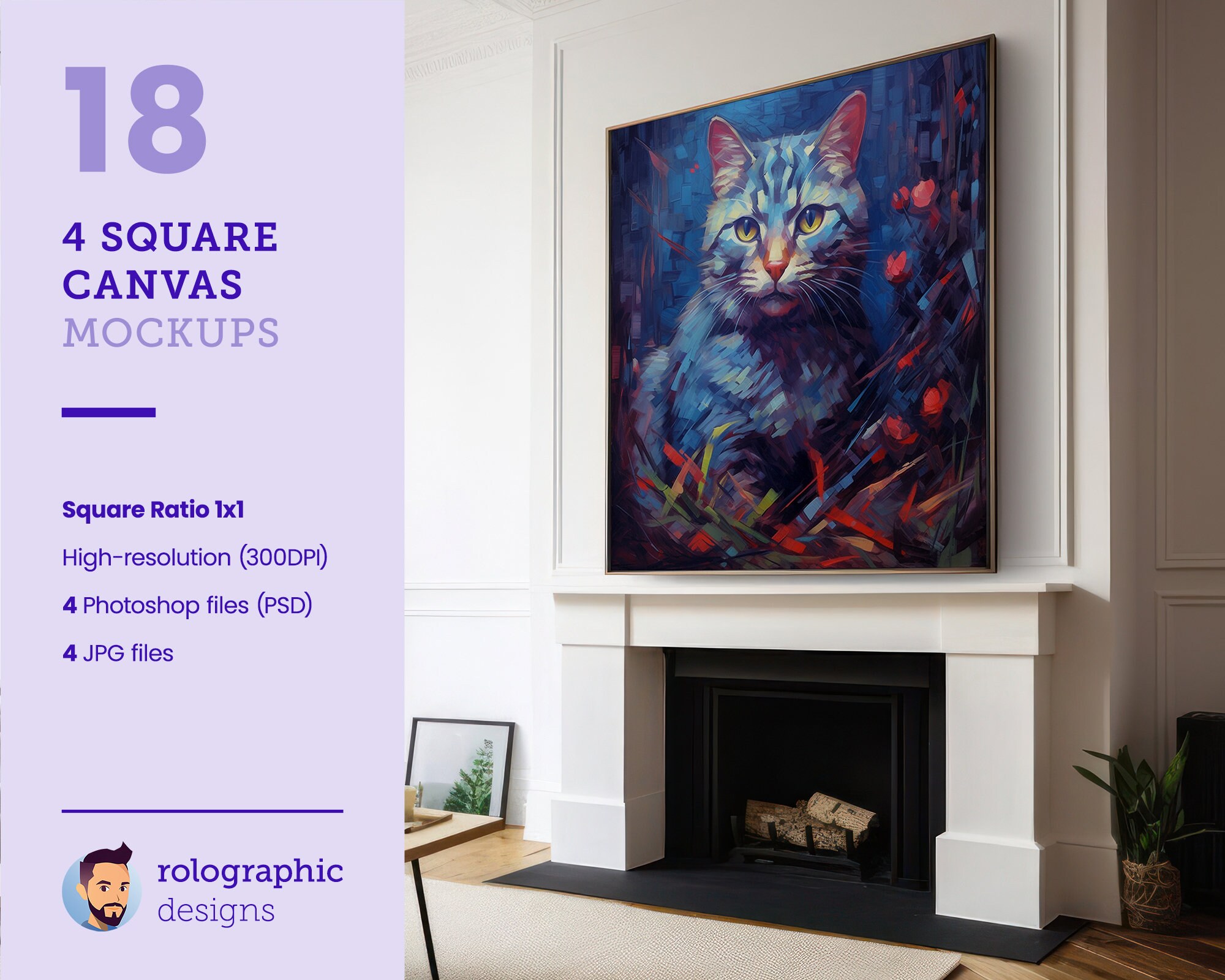 4 Professional Square Canvas 1x1 Mockups #18 - Realistic Templates for ...