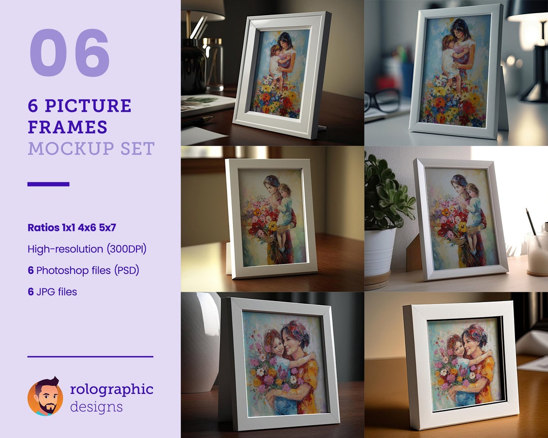 6 Professional Picture Frames Mockup Set 06 Realistic Photo Frames for ...