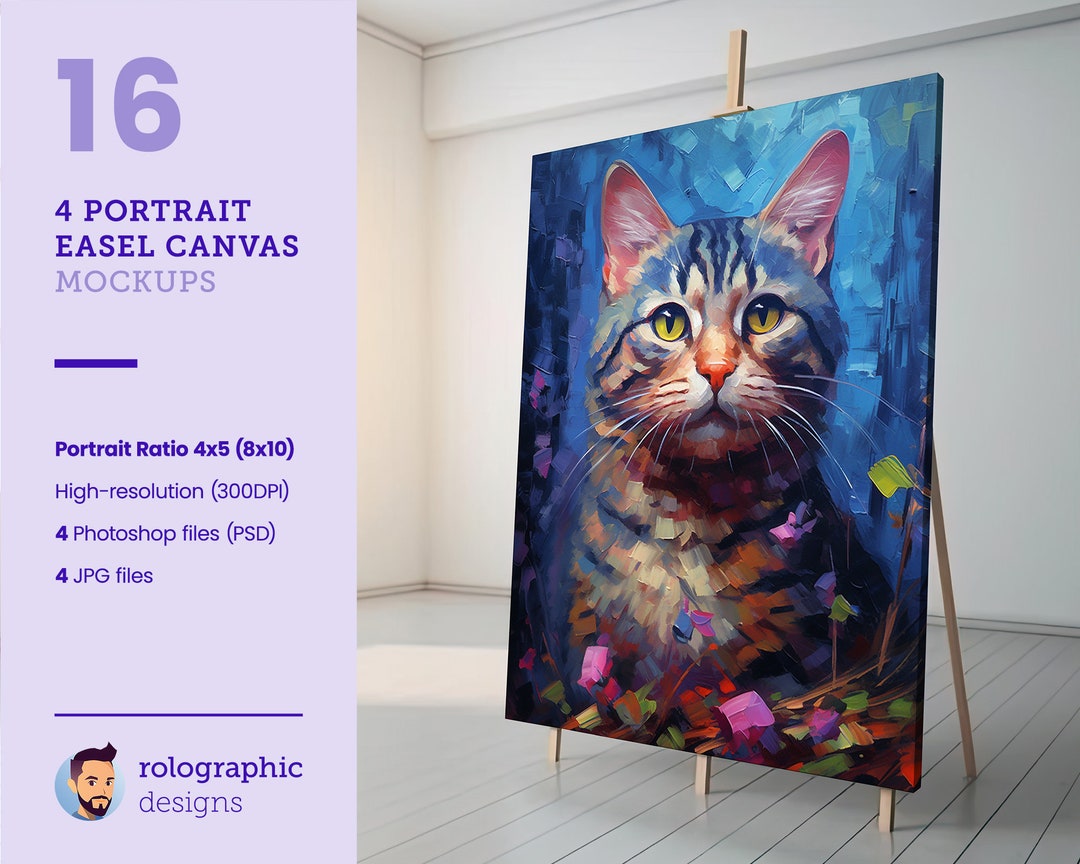 4 Professional Portrait Easel Canvas 4x5 Mockups #16 - Templates for ...