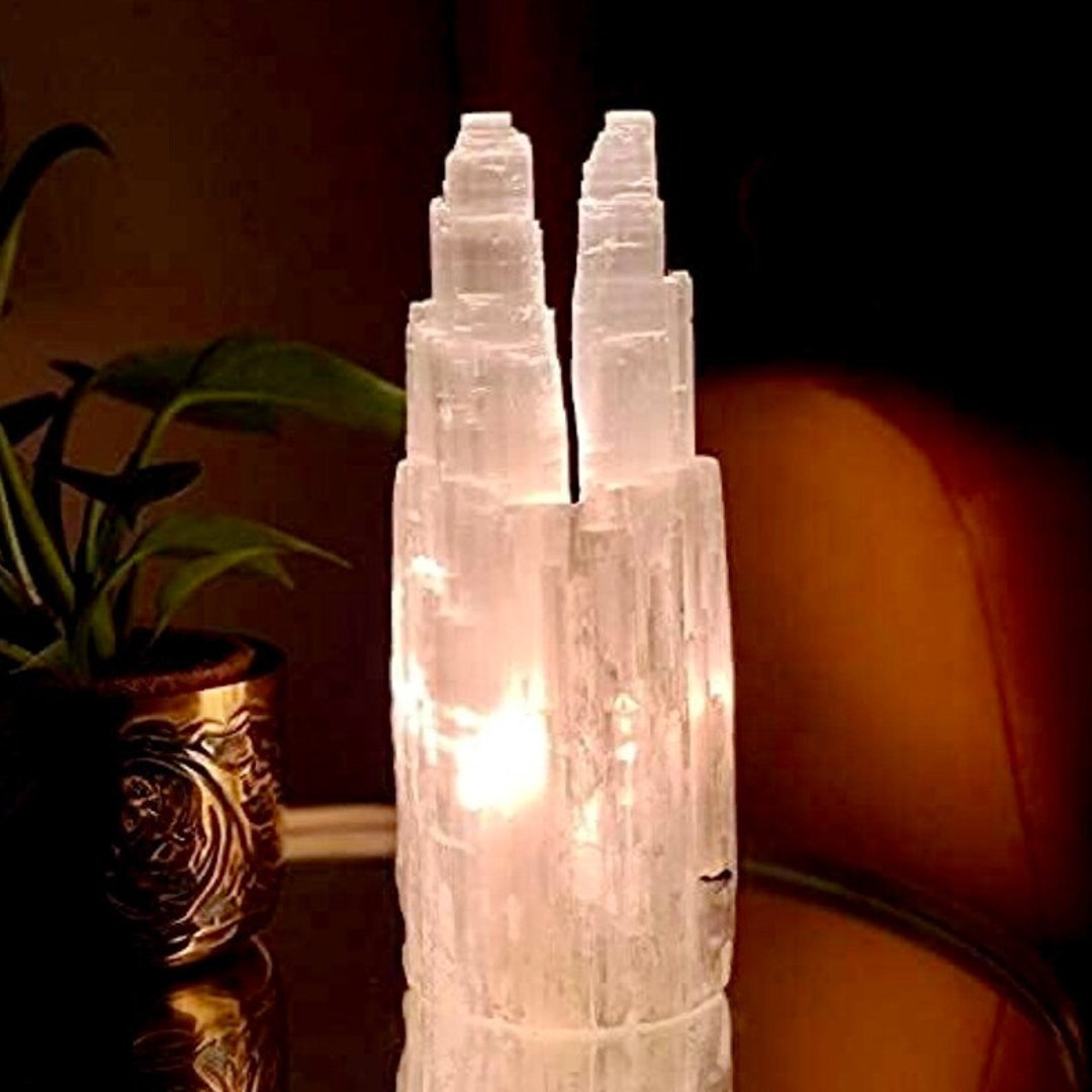 Selenite Twin Towers Lamp: Crystal Healing Meditation Decor - Etsy