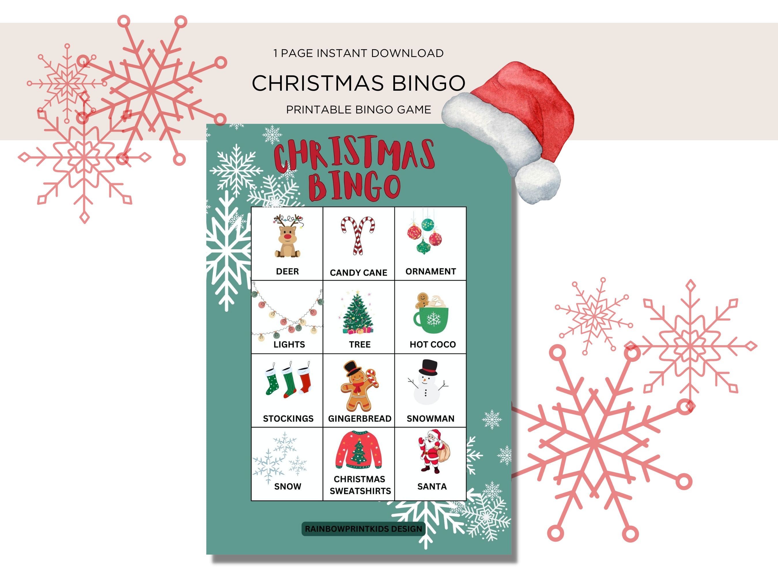 Printable Christmas Bingo, Bingo Game, Christmas Bingo, Printable Game ...