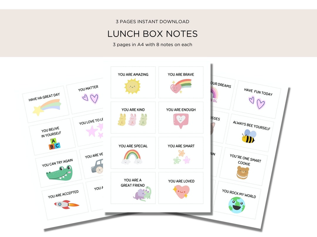 Lunch Box Notes Lunchbox Note Note for Kids Kids - Etsy Australia