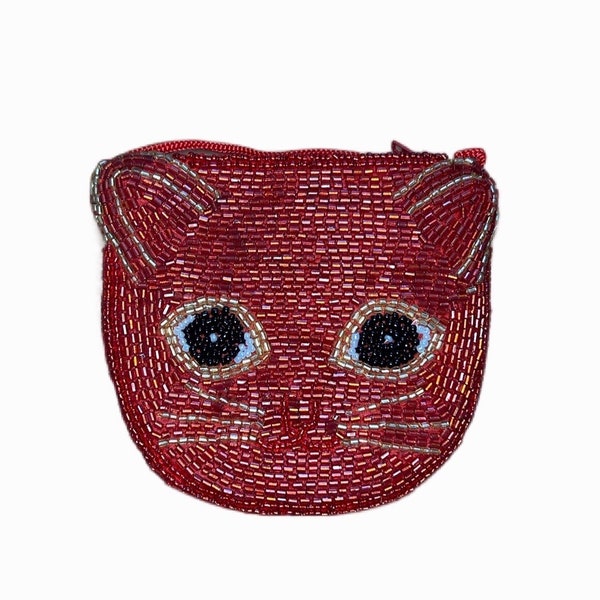 Vintage Coin Purse Key Ring, Change Purse, Cat Head Sequins & Beads ...