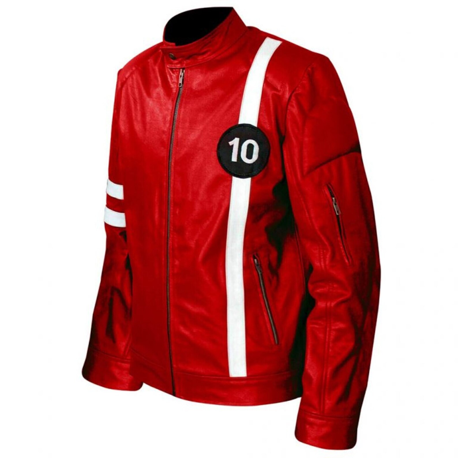Handmade Ben Ten Red Leather Jacket, Ben 10 Tennyson Alien Swarm ...